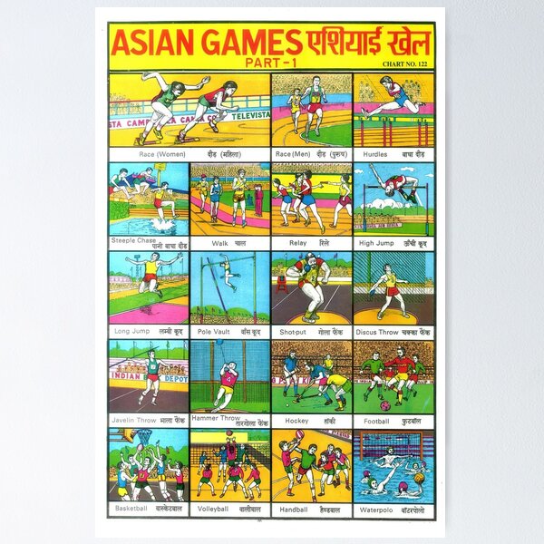 "Illustrated Chart From India - ASIAN GAMES Rare Vintage High Quality ...