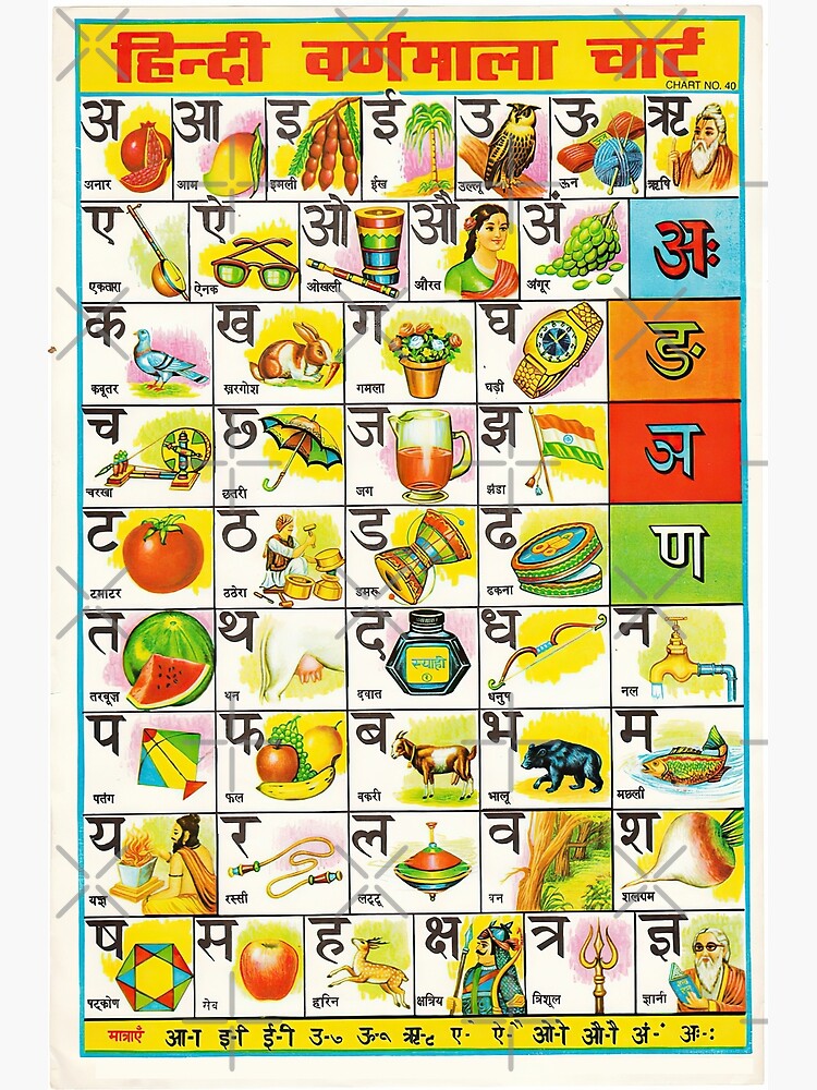 Illustrated Chart From India - HINDI ALPHABETS Rare Vintage High ...