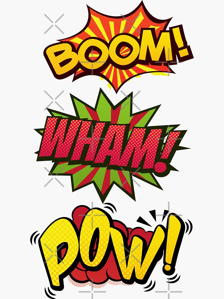 "Boom Wham Pow Comic Bubbles" Sticker for Sale by Tonysharo | Redbubble