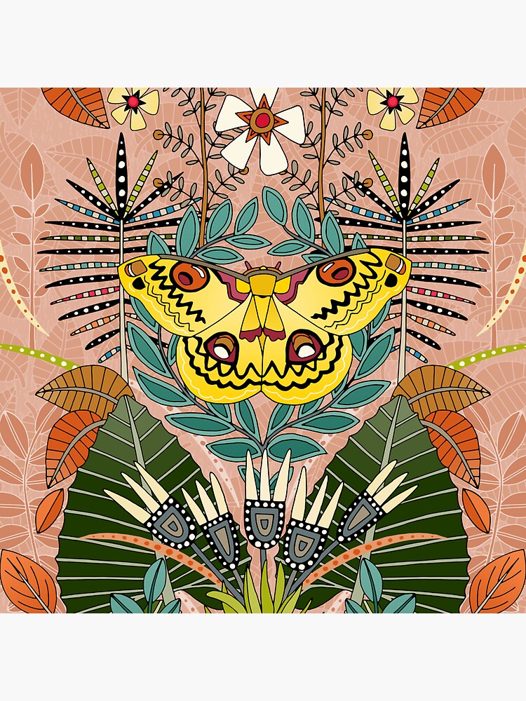 "tropical moth paradise peach" Sticker by scrummy | Redbubble