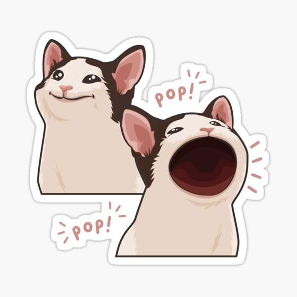 "Funny Pop Cat Meme, Wide Mouth Popping Cat" Sticker for Sale by ...
