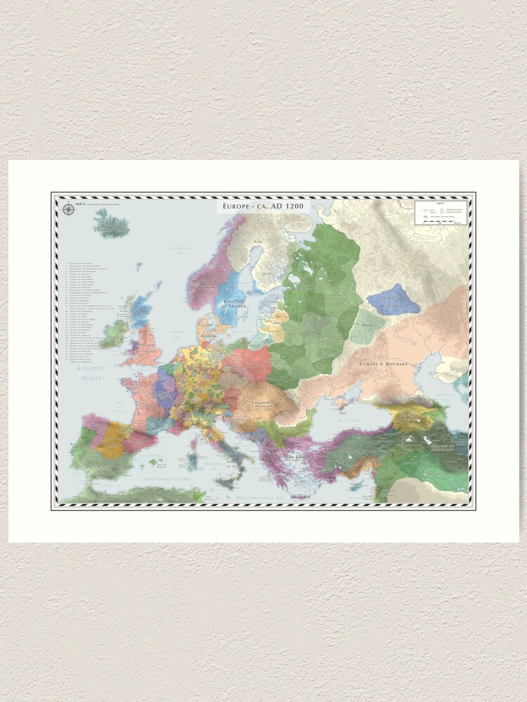 "Europe (Detailed) AD 1200" Art Print for Sale by Cyowari | Redbubble