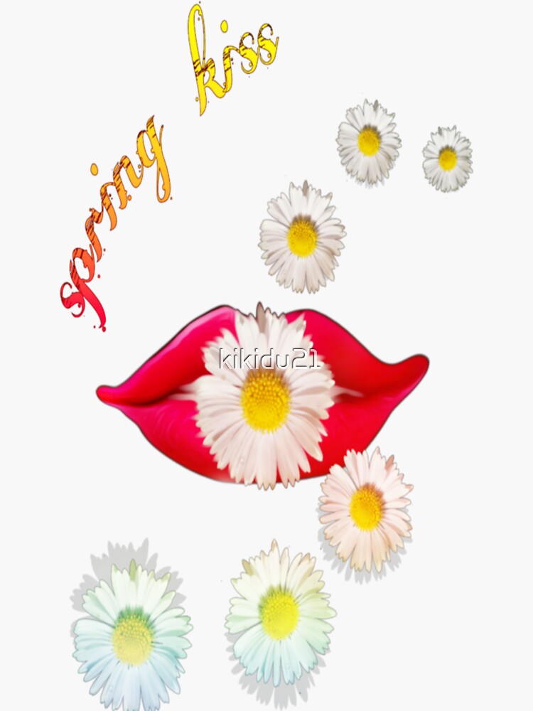 "Spring kiss - daisy photo collage lettering" Sticker by kikidu21 ...