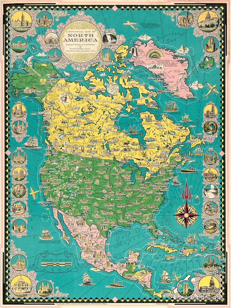 Póster «Un mapa pictórico de América del Norte, 1945 por Ernest Chase ...