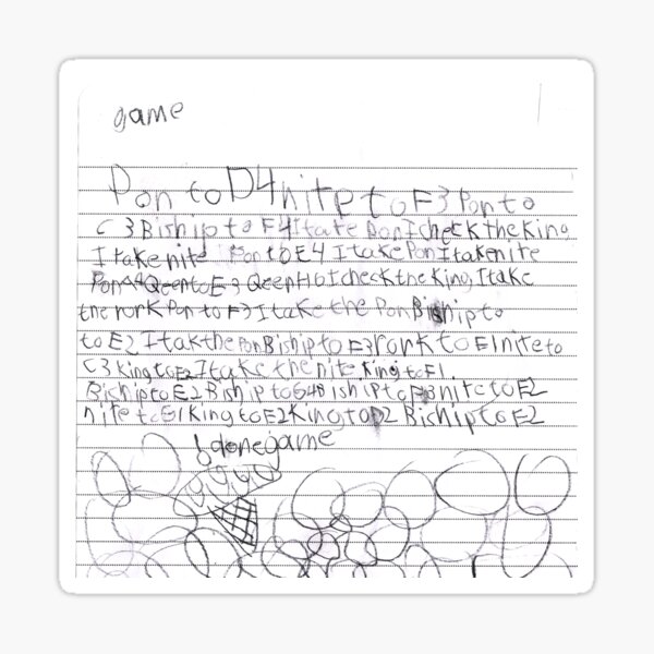 Pegatina «Las notas de Penélope de una partida de ajedrez con su ...