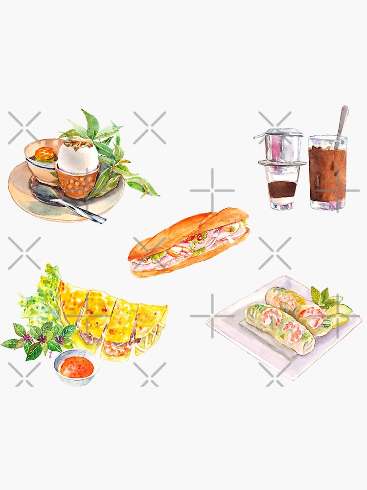 "Vietnamese food collection 1" Sticker for Sale by ZephyrArtVN | Redbubble