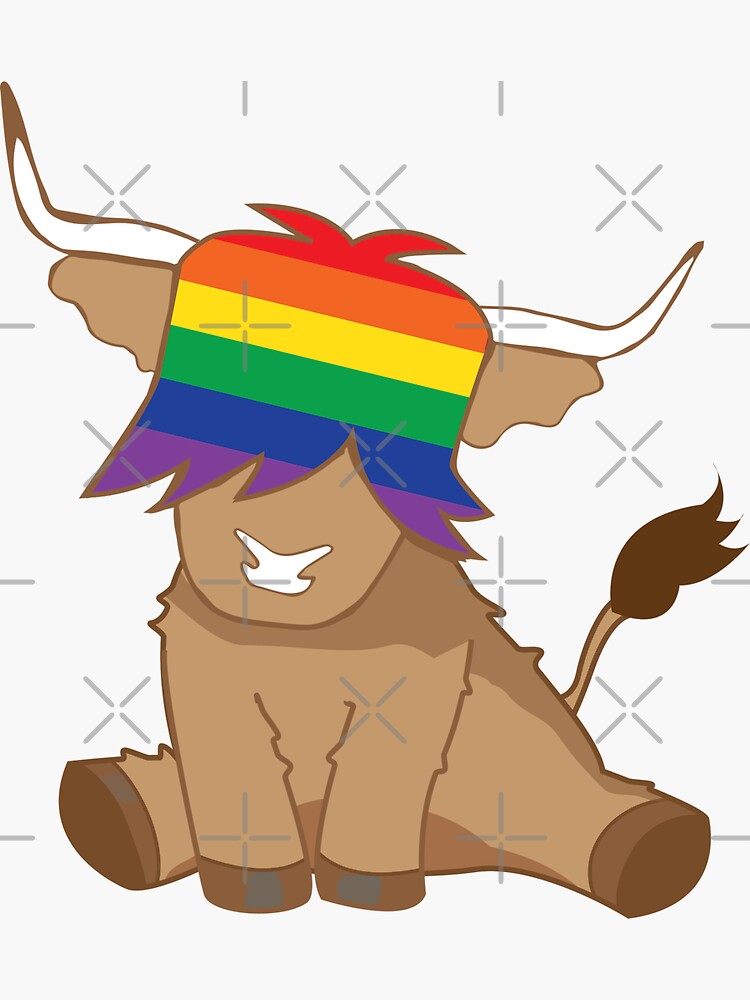 "Gay Highland cow LGBT flag rainbow pride cow" Sticker for Sale by ...