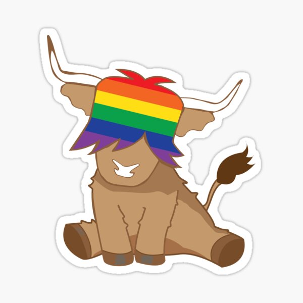"Gay Highland cow LGBT flag rainbow pride cow" Sticker for Sale by ...