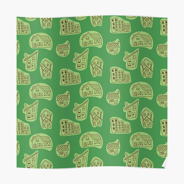 "Spotty outline houses on a green background" Poster by CutieBlue ...