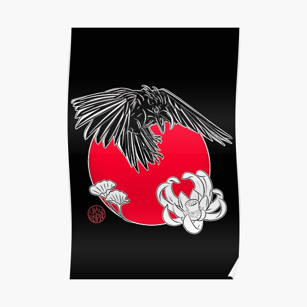 "Japanese crow and lotus flower" Poster by Ukiyograph | Redbubble
