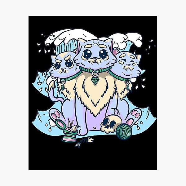 "Kawaii Pastel Goth Cute Creepy 3 Headed Cat Skull" Photographic Print ...