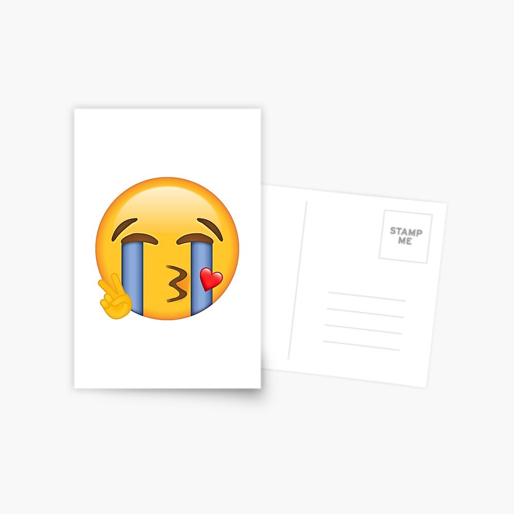 "Crying peace sign kiss face emoji" Postcard by bird39 | Redbubble