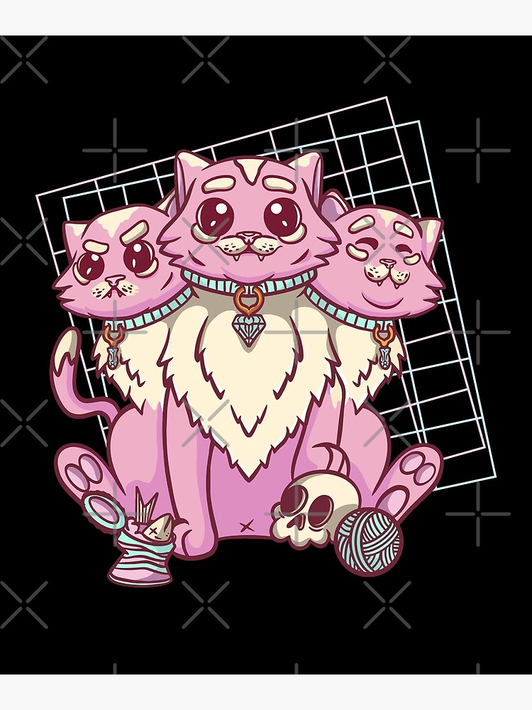 "Kawaii Pastel Goth Cute Creepy 3 Headed Cat Skul," Photographic Print ...
