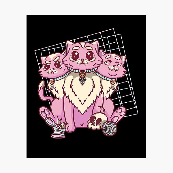 "Kawaii Pastel Goth Cute Creepy 3 Headed Cat Skul," Photographic Print ...