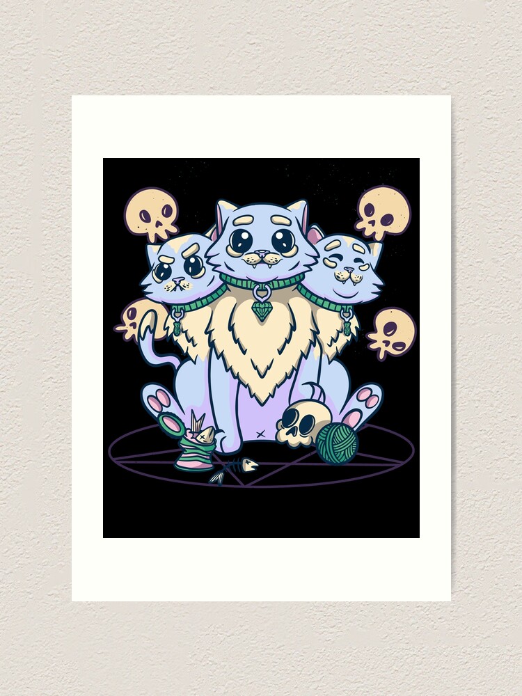 "Kawaii Pastel Goth Cute Creepy 3 Headed Cat Ritual" Art Print by ...