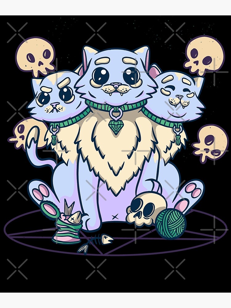 "Kawaii Pastel Goth Cute Creepy 3 Headed Cat Ritual" Art Print by ...