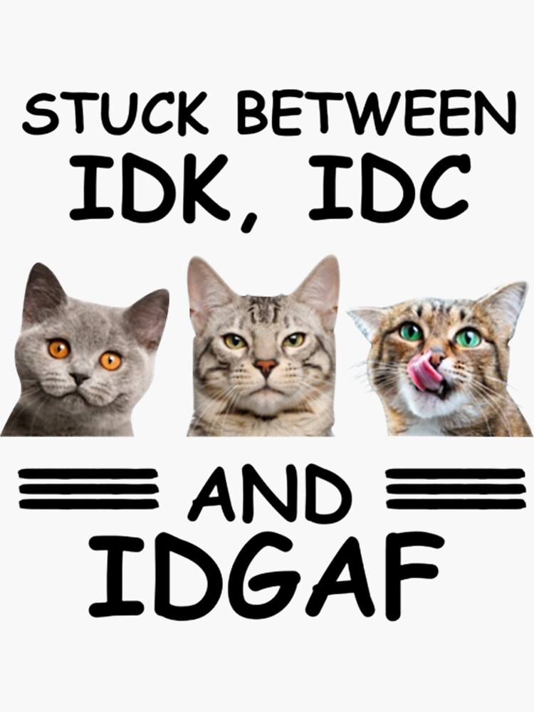 "Stuck between IDK IDC and IDGAF Funny Cat" Sticker for Sale by ...