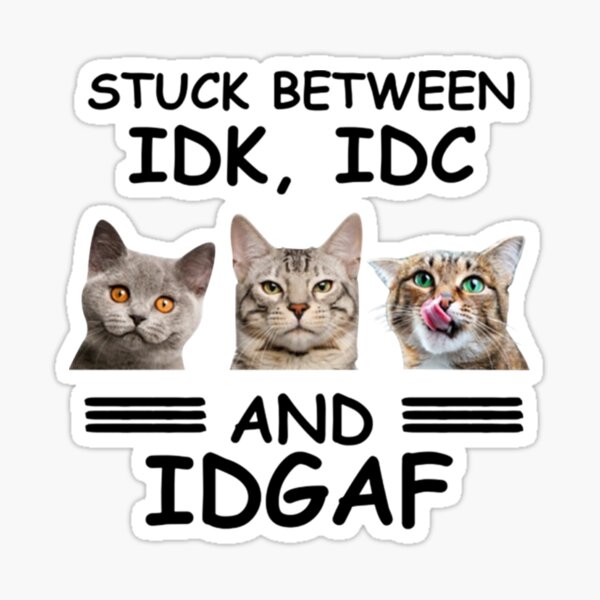 "Stuck between IDK IDC and IDGAF Funny Cat" Sticker for Sale by ...