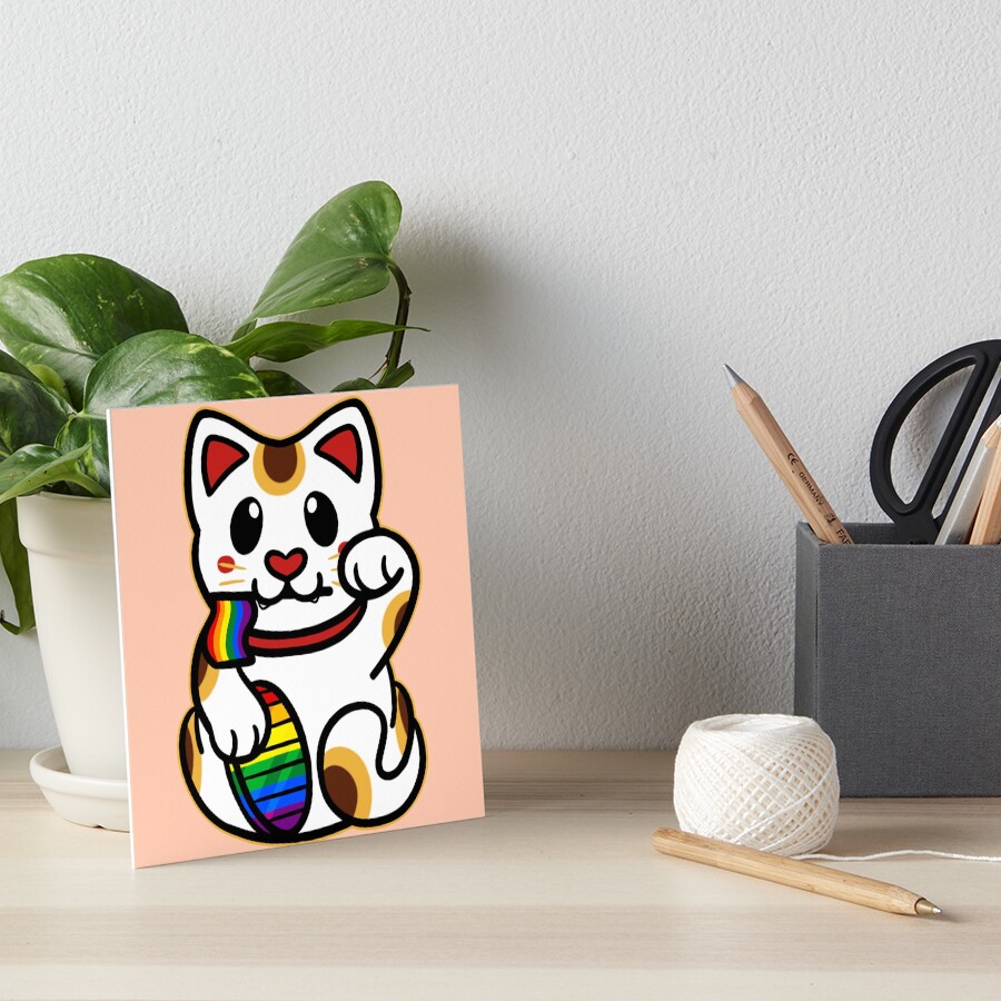 "LGBTQ+ Pride Lucky Cat - Rainbow Flag" Art Board Print by leashonlife ...