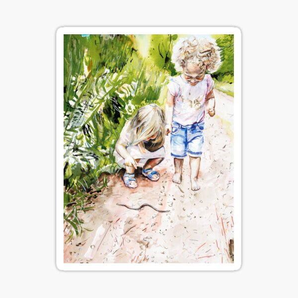 "Art print children slow worm nature drawing illustration" Sticker by ...