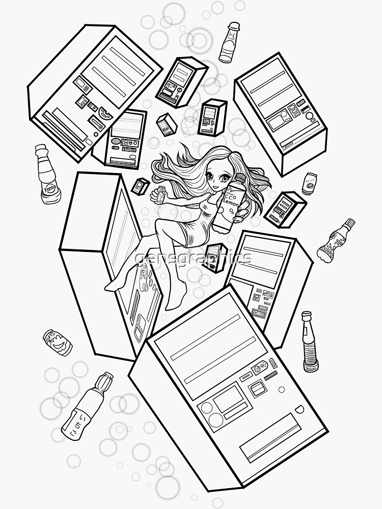 "Vending Machine Mania with Girl " Sticker for Sale by gensgraphics ...