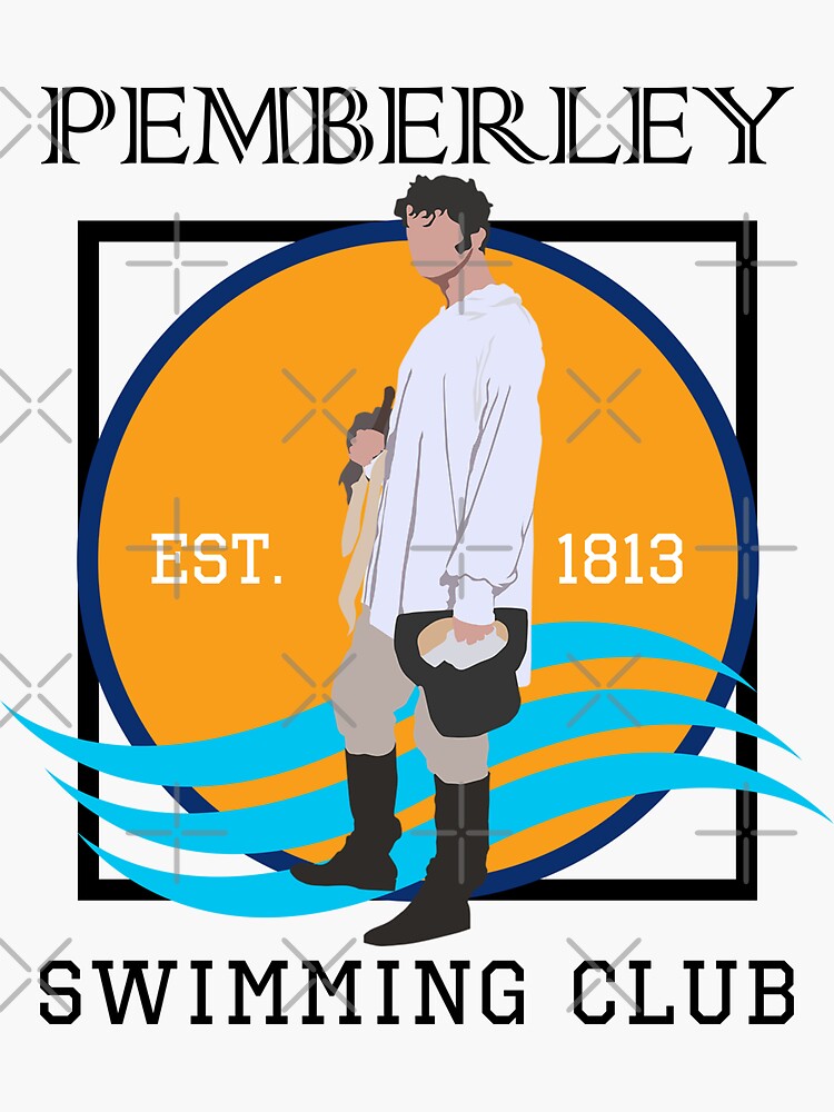 "Pemberley Swimming Club Est. 1813 - Pride and Prejudice BLACK" Sticker ...