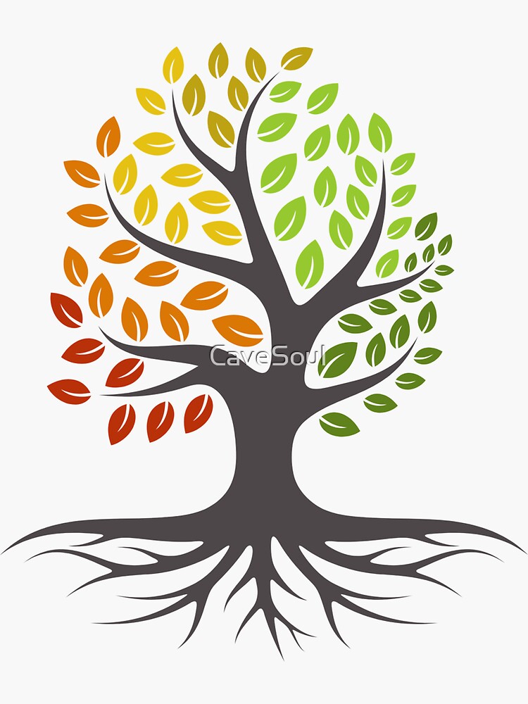 "Colourful Tree and roots Outline" Sticker by CaveSoul | Redbubble