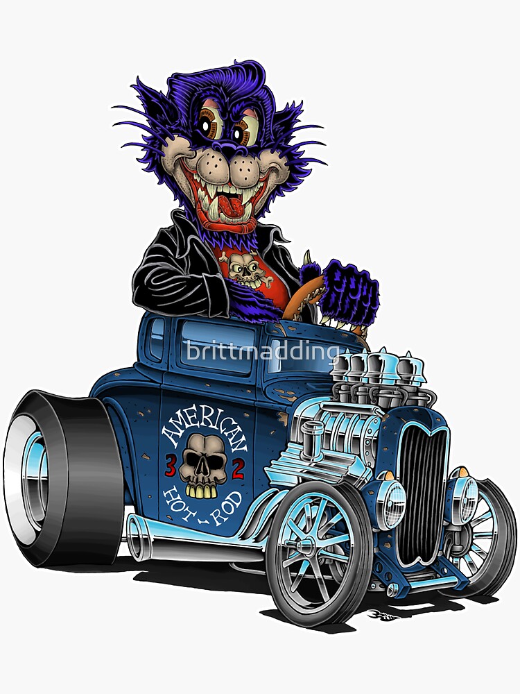 "American Cat Hot Rod " Sticker for Sale by brittmadding | Redbubble