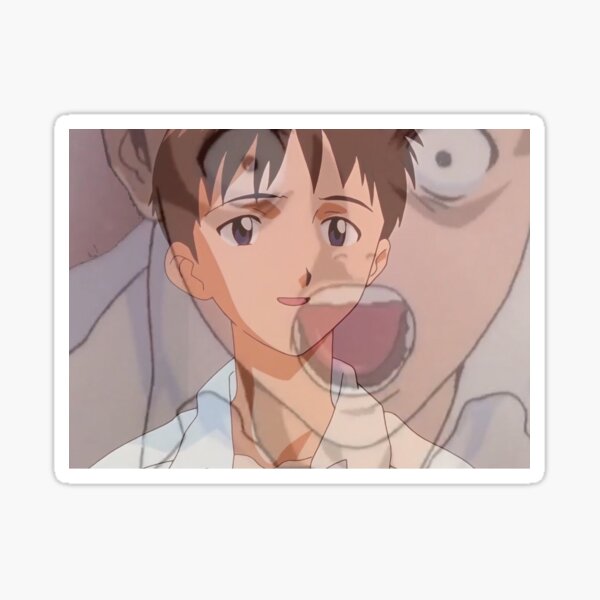 "meme - smiley/devasted shinji ikari (evangelion)" Sticker for Sale by ...