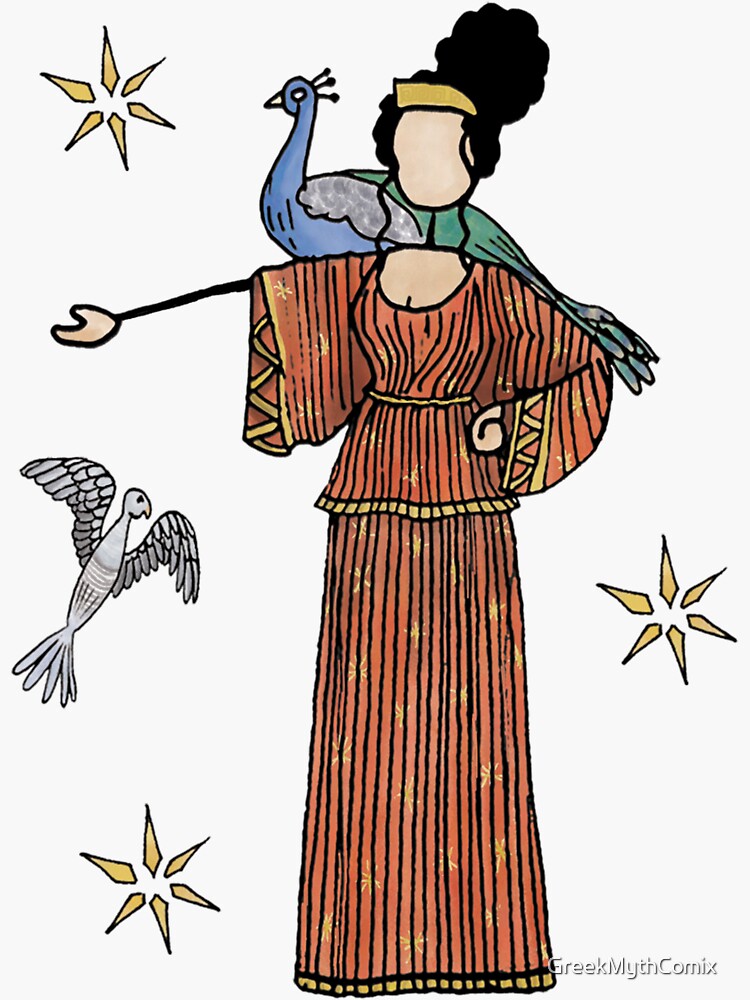 Pegatina «Mito griego Comix - Hera y su cuco y pavo real» de ...