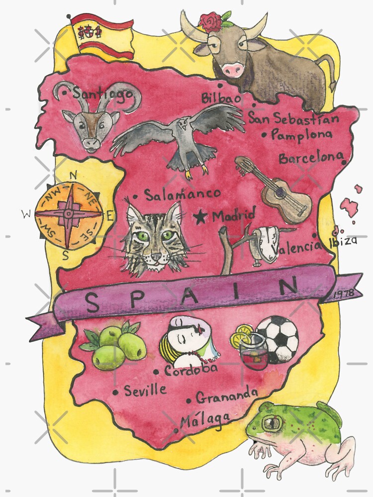 "Map of Spain :: Maps" Sticker for Sale by Platinumfrog | Redbubble