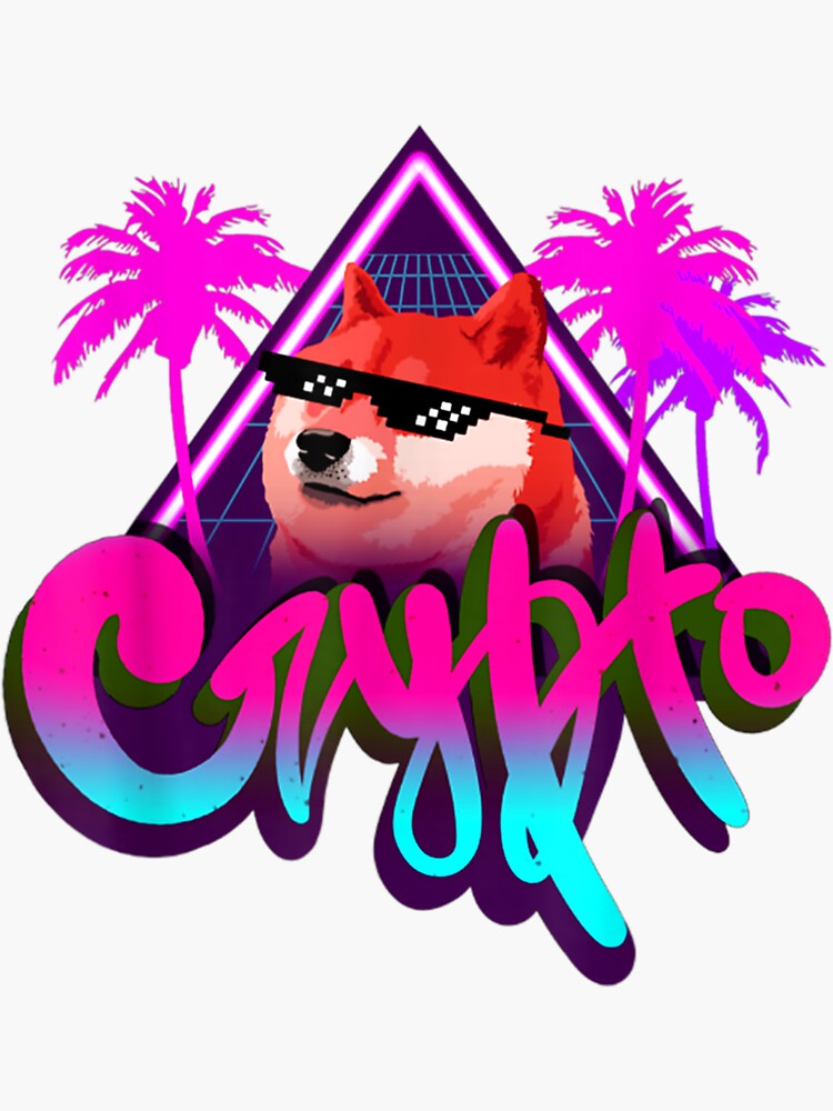 "Dogecoin 80s Retro Doge Hodl To the Moon Funny Crypto Meme" Sticker by ...