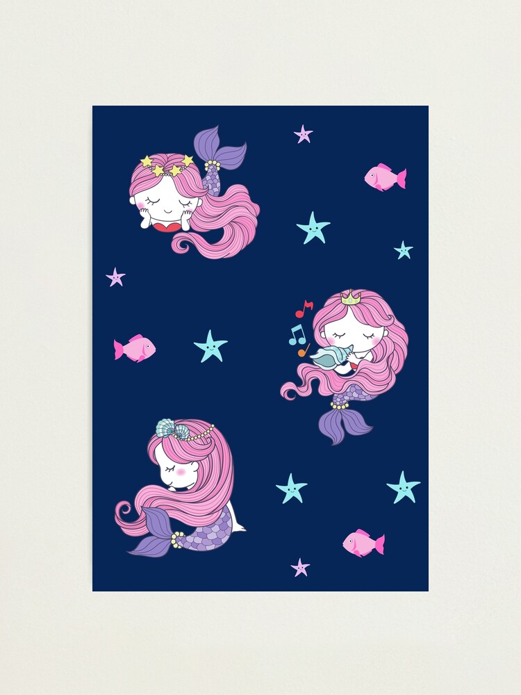 Lámina fotográfica «Dibujo de sirena de dibujos animados lindo» de ...