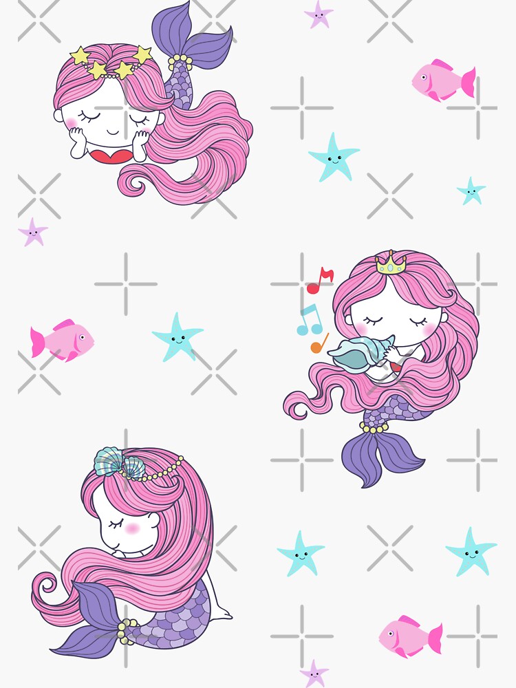 Pegatina «Dibujo de sirena de dibujos animados lindo» de Felicity-K ...
