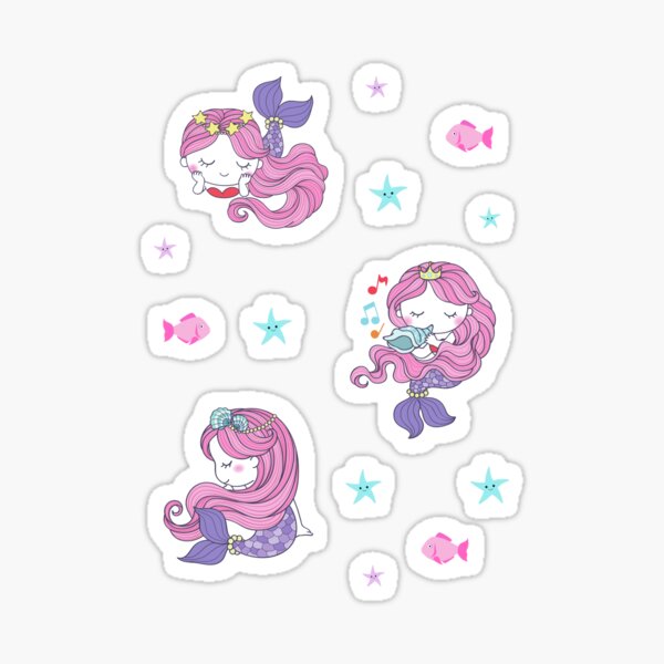 Pegatina «Dibujo de sirena de dibujos animados lindo» de Felicity-K ...