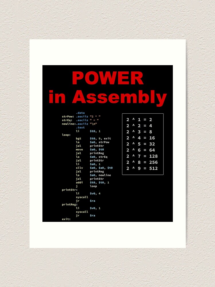 "Assembly source code that outputs powers of two, dark, Software Engineer, Computer Science ...