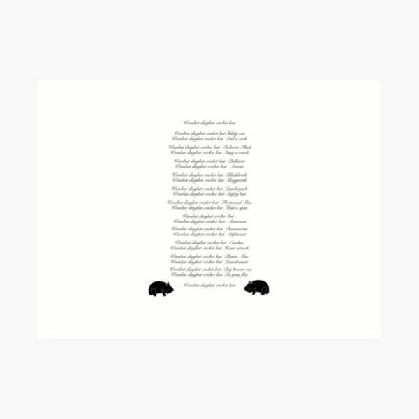 "Funny Wombat Poem - Wombat dingbat cricket bat. " Art Print for Sale ...