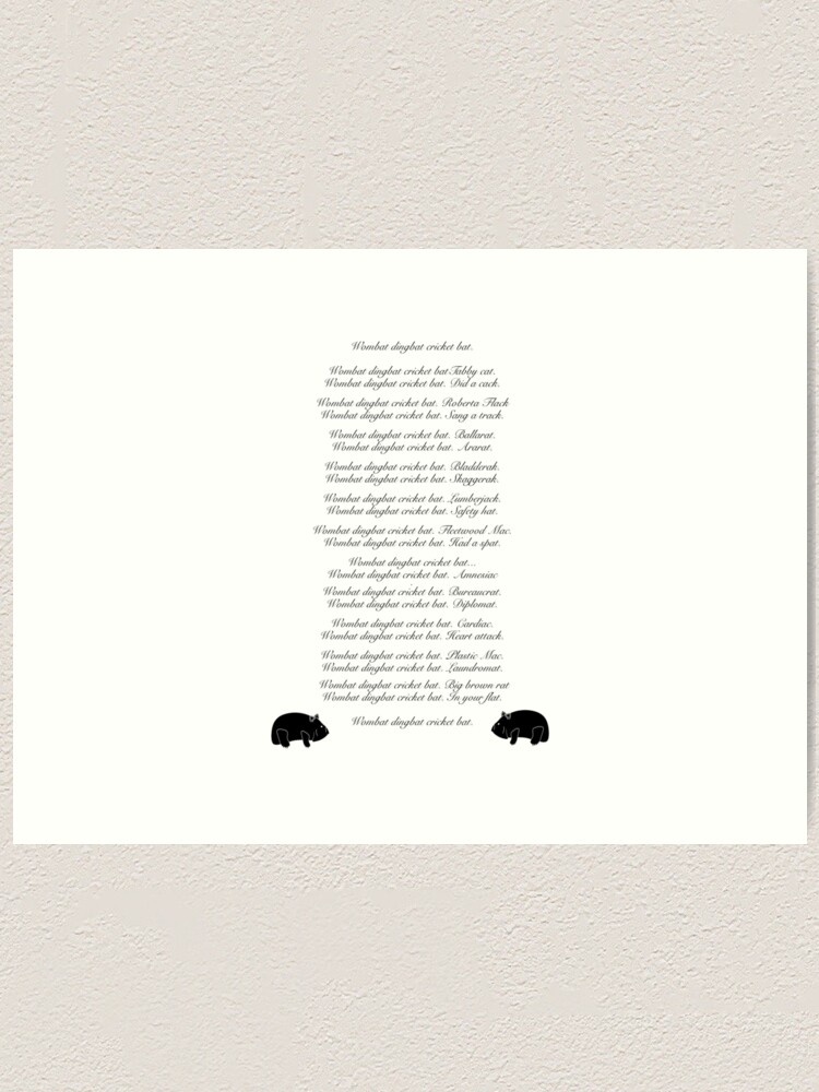 "Funny Wombat Poem - Wombat dingbat cricket bat. " Art Print for Sale ...