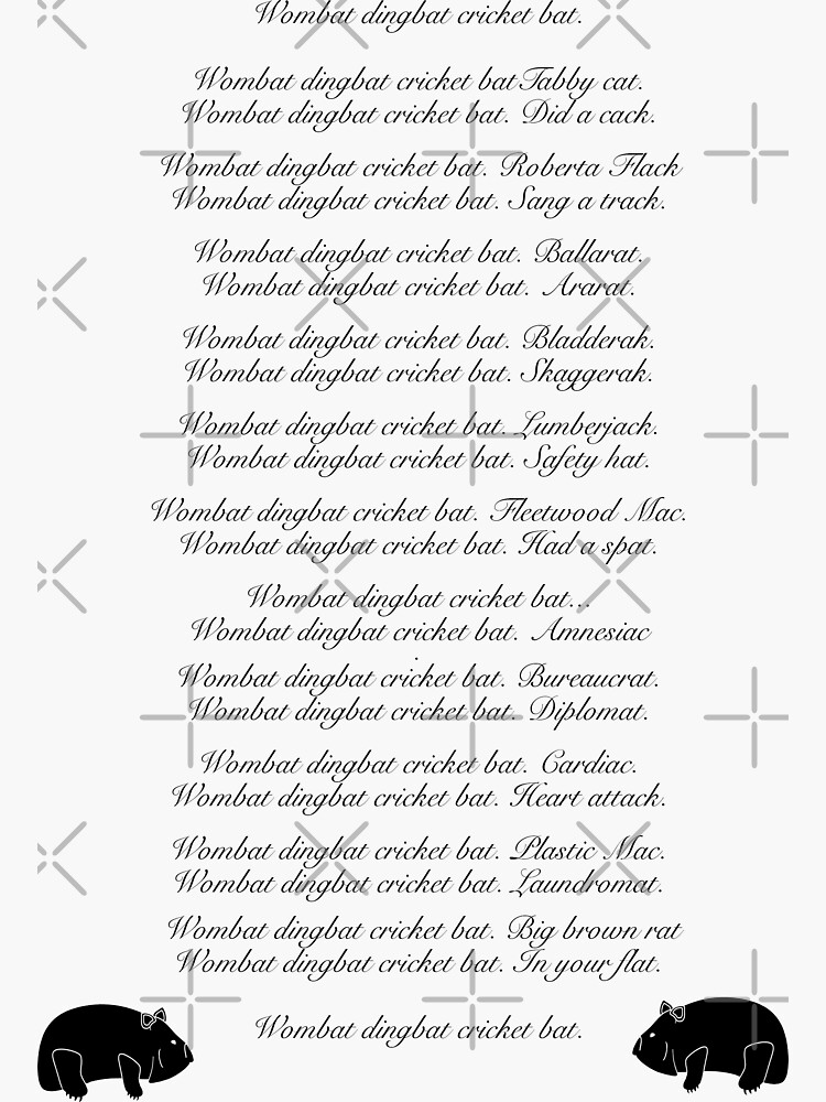 "Funny Wombat Poem - Wombat dingbat cricket bat. " Sticker for Sale by ...