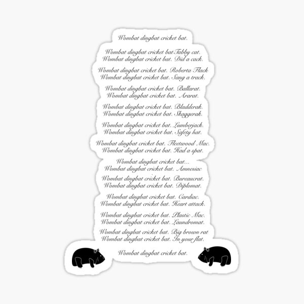 "Funny Wombat Poem - Wombat dingbat cricket bat. " Sticker for Sale by ...