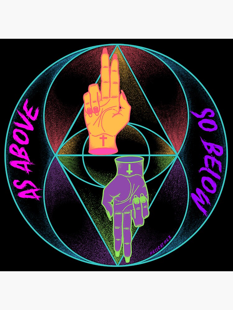 "As Above So Below Neon Dotwork Hands" Sticker for Sale by HellcatHex ...