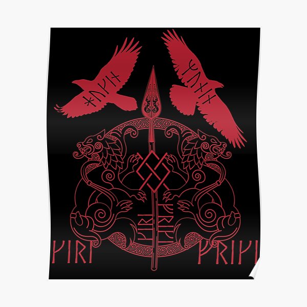 "Norse Mythology Spear of Odin Red Gungnir Runes Geri Freki Huginn ...