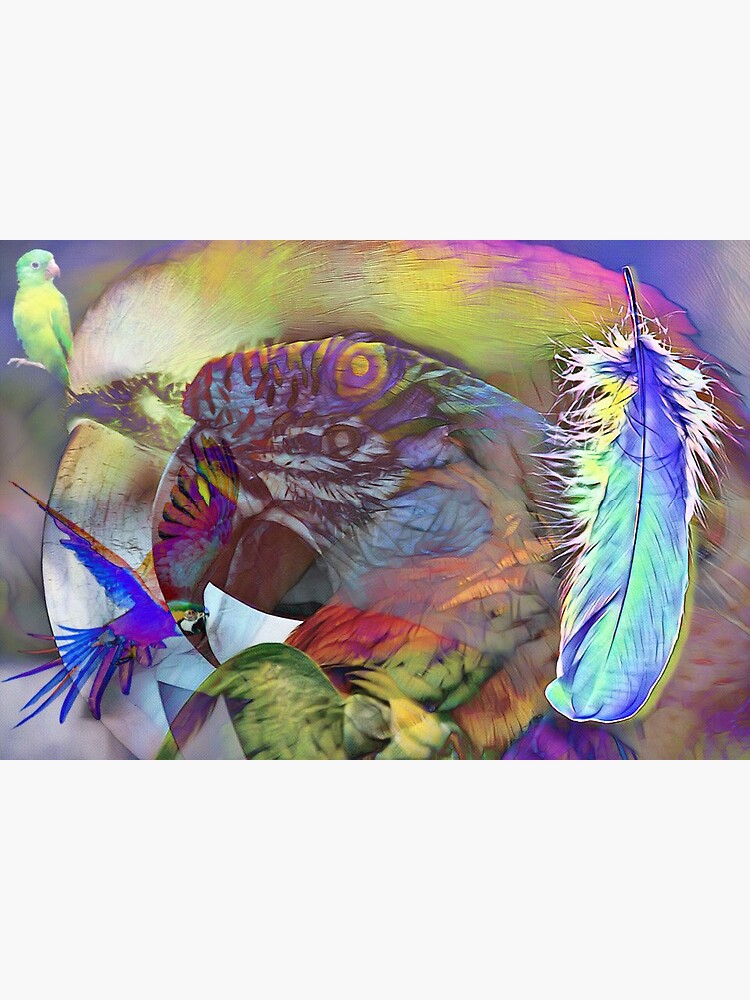 "Avian Tropical Bird Parrot Trippy Psychedelic Collage" Sticker for ...