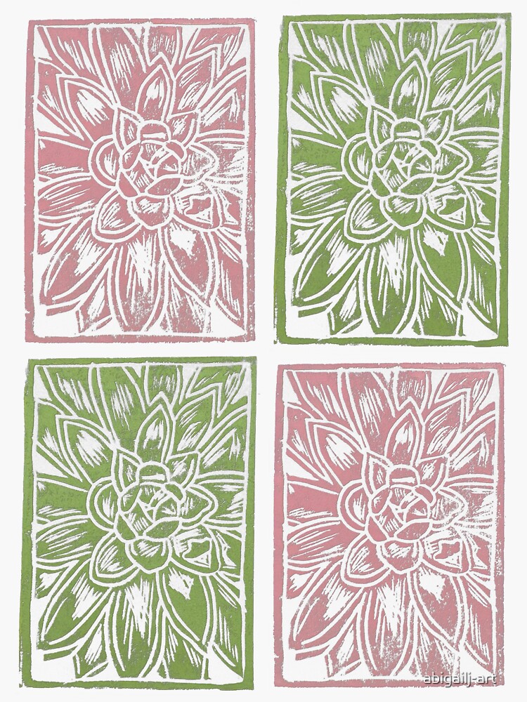"Pink and Green Lino Print Pattern" Sticker by abigailj-art | Redbubble