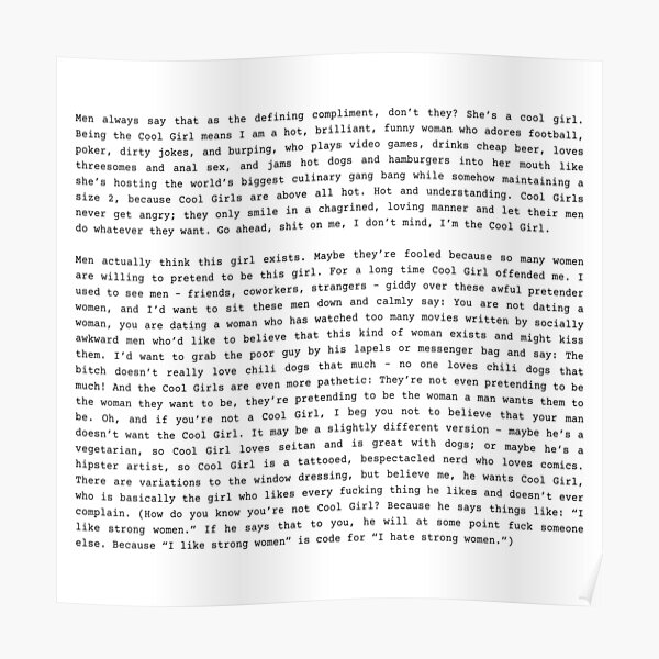 "Gone Girl Cool Girl Monologue" Poster for Sale by lentils | Redbubble