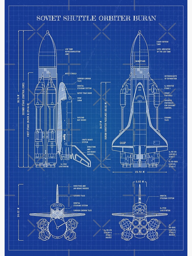 "Soviet Shuttle Orbiter Buran. Blueprint (Vertical)" Poster by BGALAXY ...