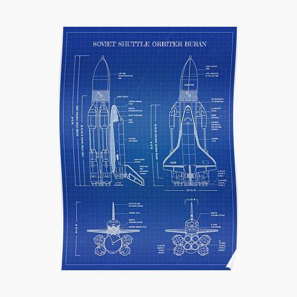 "Soviet Shuttle Orbiter Buran. Blueprint (Vertical)" Poster by BGALAXY ...