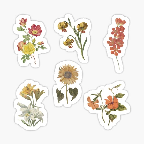 "Vintage pastel boho floral flower pattern. Flower sticker pack ...
