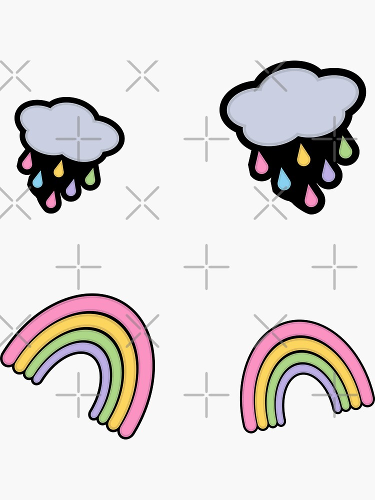 "Rainbow and Rain Clouds Pattern in Black" Sticker by kellyleungta ...