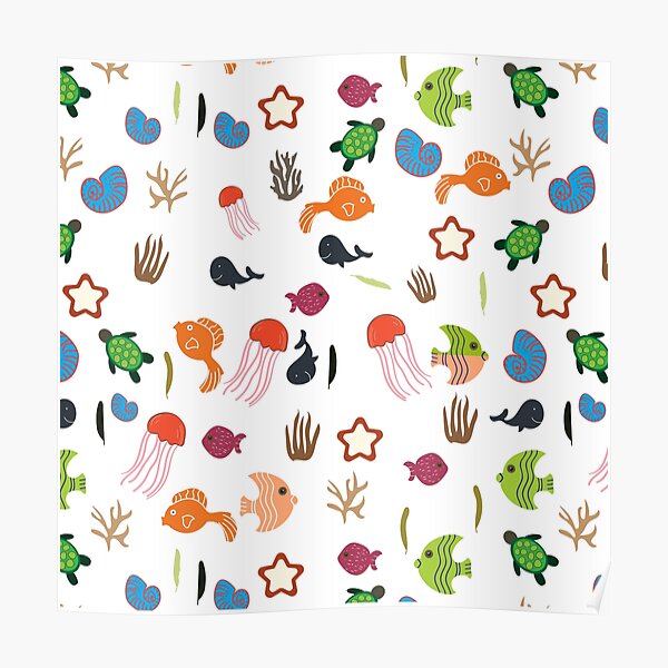 "Deep Sea Pattern with white background" Poster by funnyasma | Redbubble